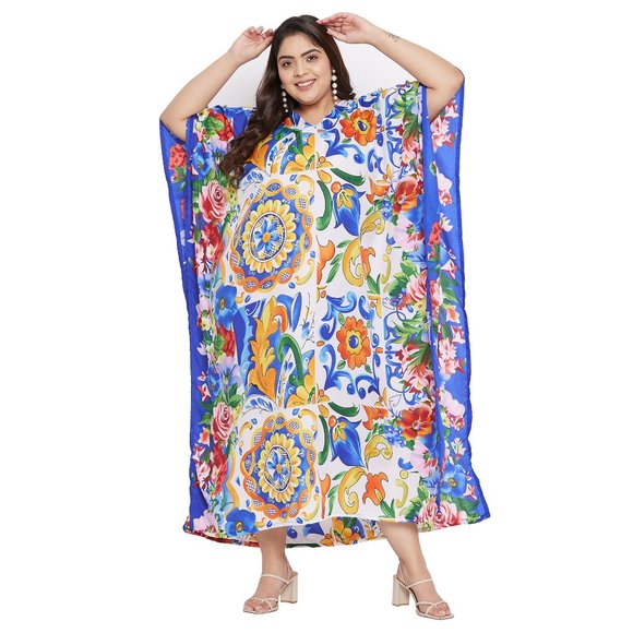 Gypsie Blu | Kaftans | Gypsie Blu Polyester Vneck Blue Floral Print ...